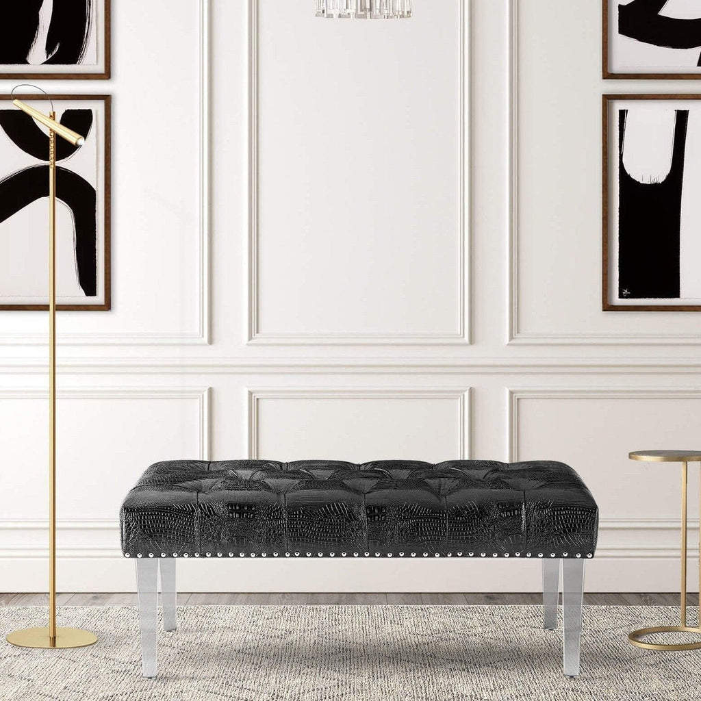 Iconic Home Odette Button Tufted Faux Leather Bench With Acrylic Legs ...