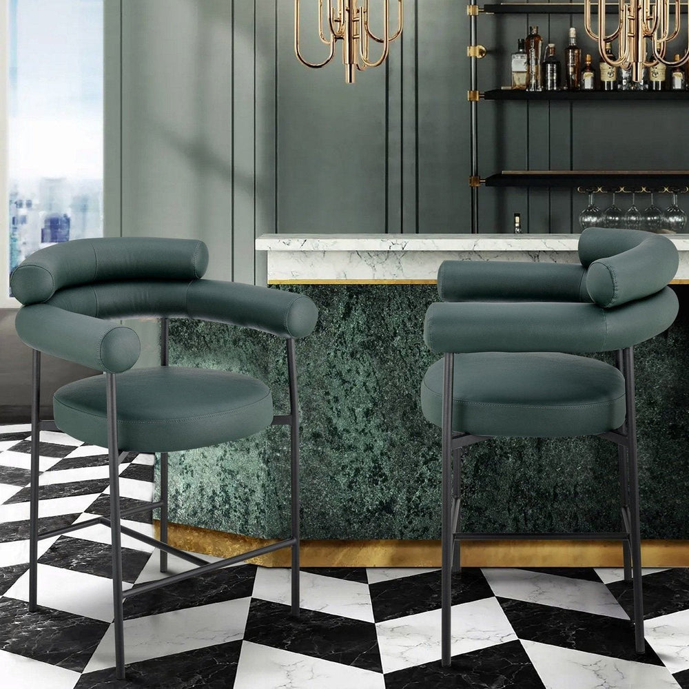 Iconic Home Chubby Counter Stool Chair Faux Leather Open Back Design ...