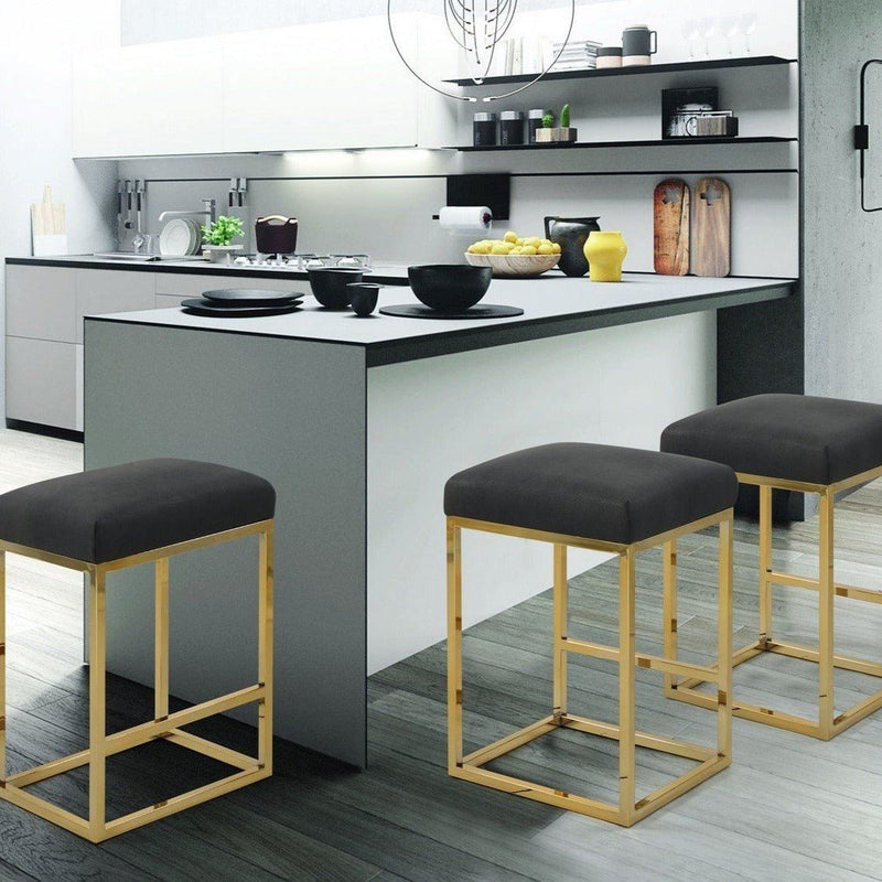Faux Leather Counter Stool Gold Base - TheChicHomeStore – Chic Home