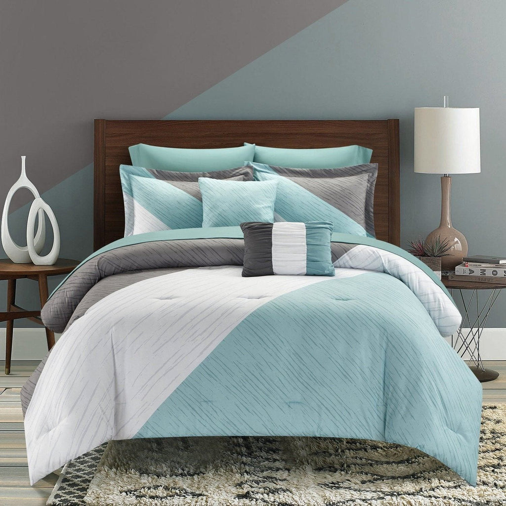 NY&C Home Kinsley 9 Piece Color Block Comforter Set Distressed Print ...