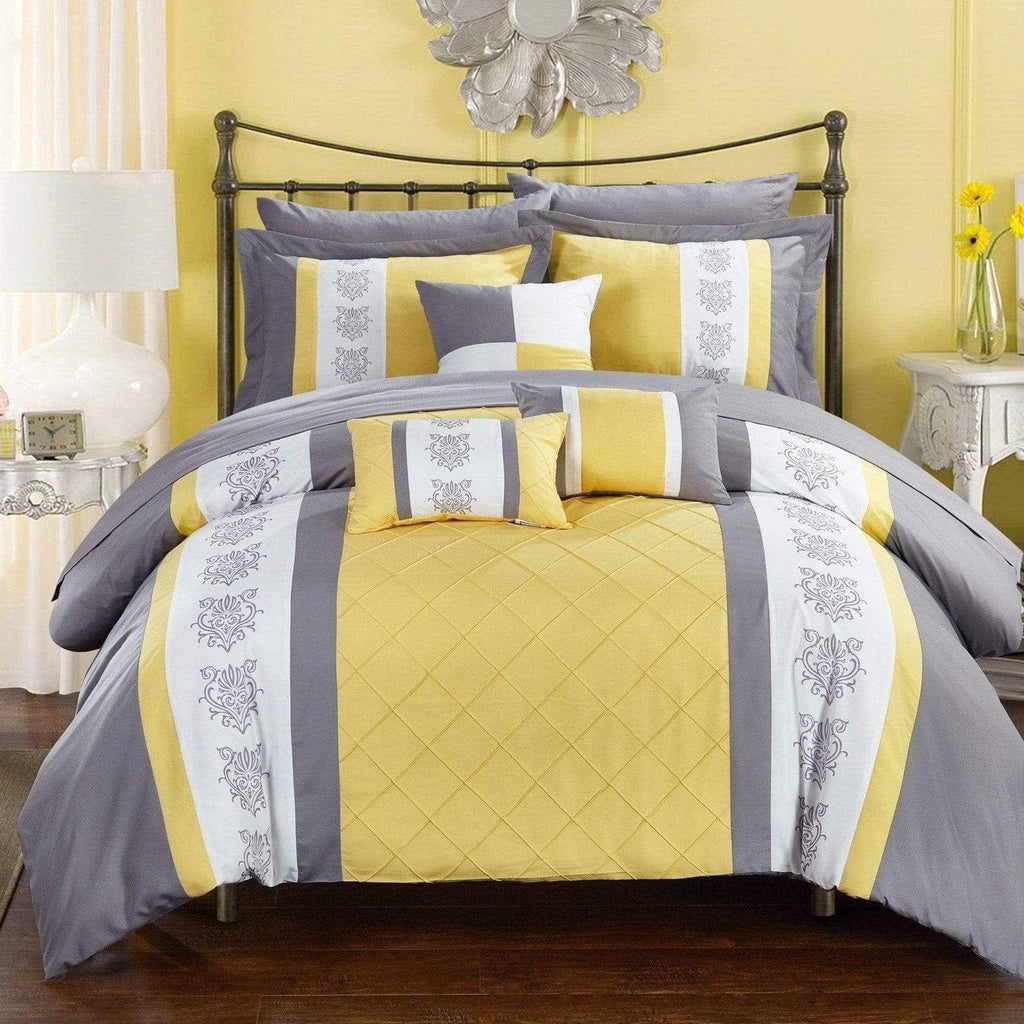 Chic Home Clayton 10 Piece Color Block Pintuck Comforter Set Bedding ...