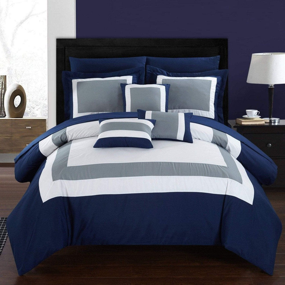 Chic Home Duke 10 Piece Hotel Color Block Comforter Set Bedding – Chic ...