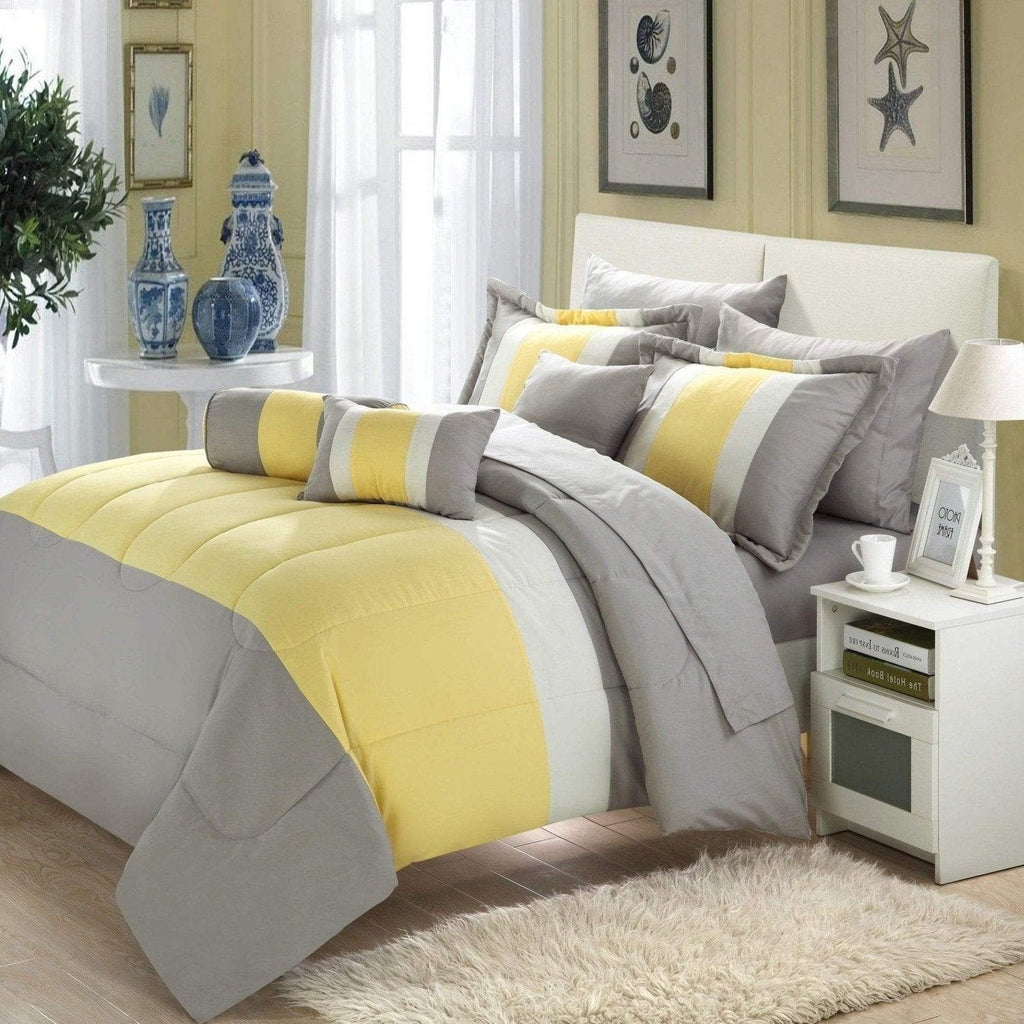 Chic Home Serenity 10 Piece Color Block Striped Comforter Set Bedding ...