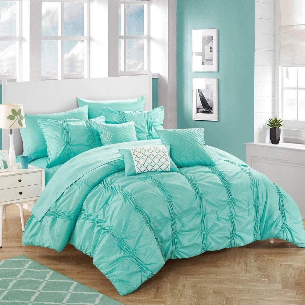 Chic Home Tori 10 Piece Ruffled Pinch Pleat Comforter Set Bedding ...