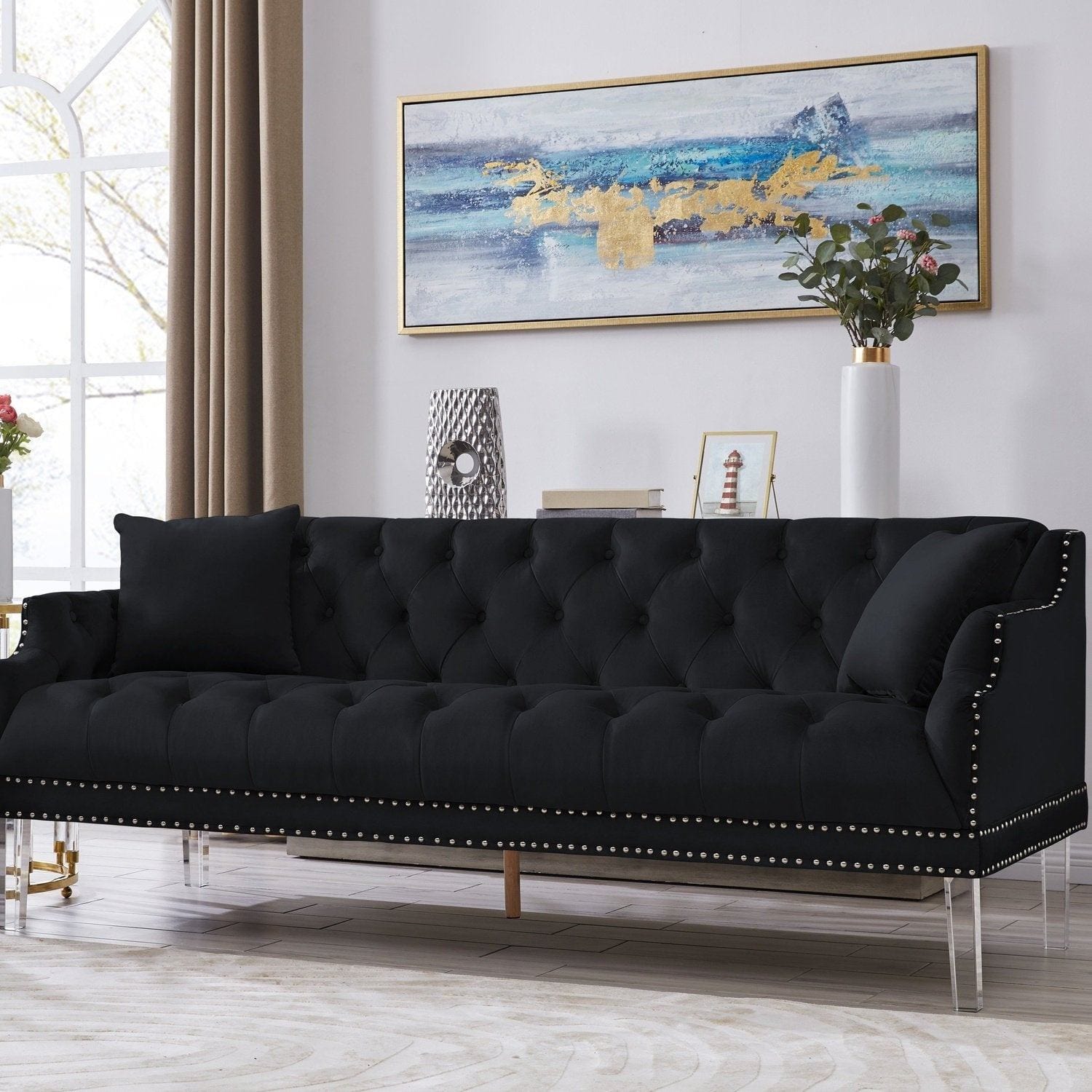 Black Tufted Sofa Velvet | Baci Living Room