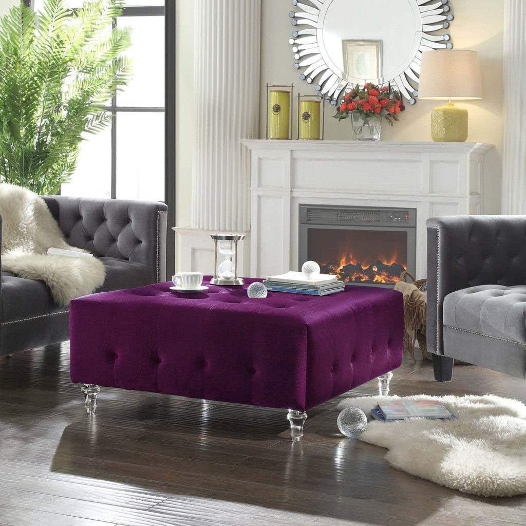 Iconic Home Sampson Tufted Velvet Coffee Table Ottoman Acrylic Legs ...
